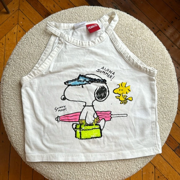 Zara | Shirts & Tops | Zara Peanuts Collab Snoopy Top With Sequins ...